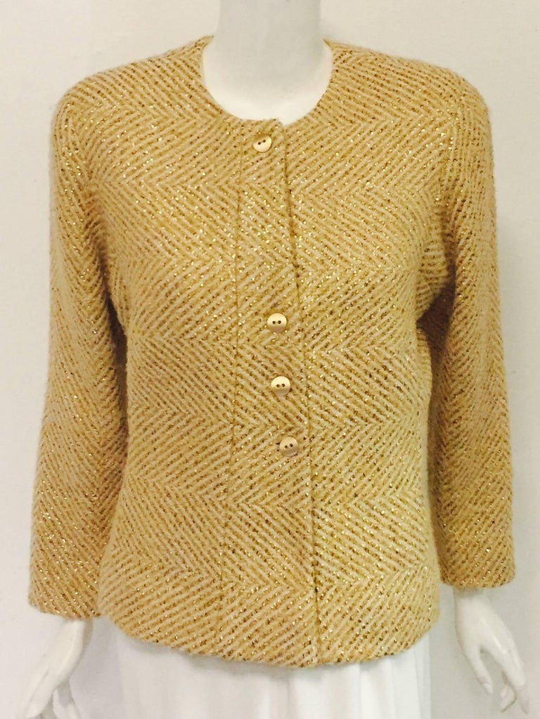 Cherished Chanel Wool and Silk Jacket Cream Fabric w/woven Gold Ribbons ...