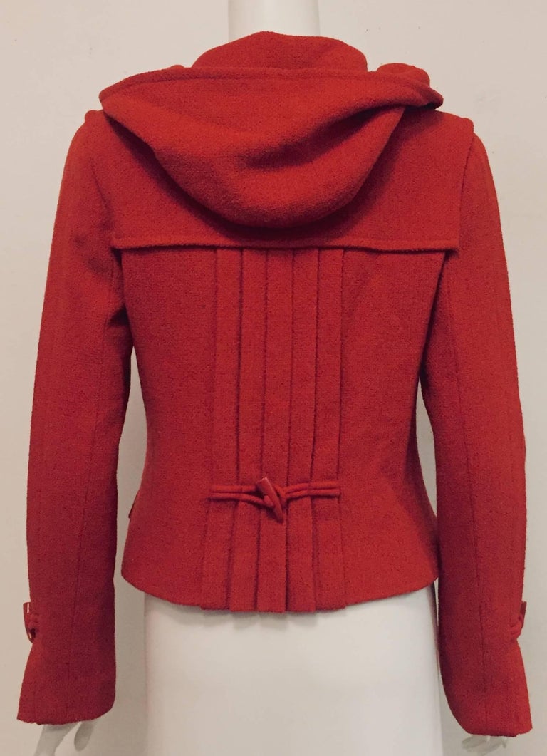 Cupid's Chanel Red Hooded Wool Jacket with Pleats Front, Back and ...