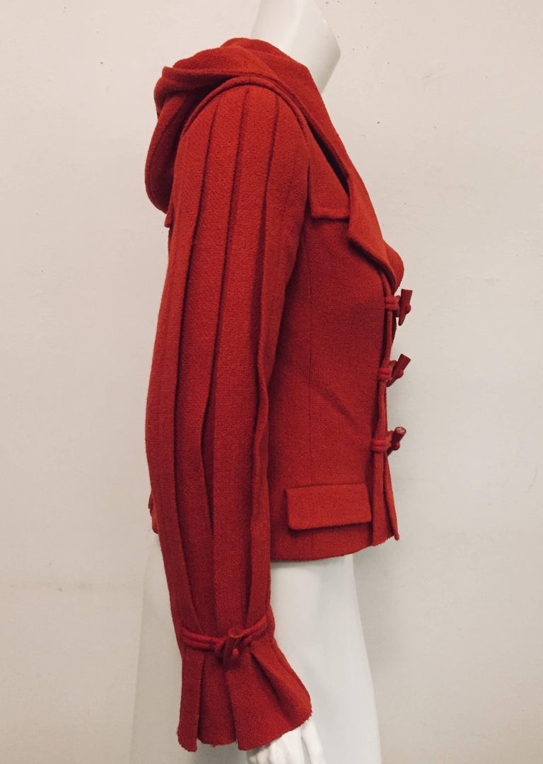 Cupid's Chanel Red Hooded Wool Jacket with Pleats Front, Back and ...