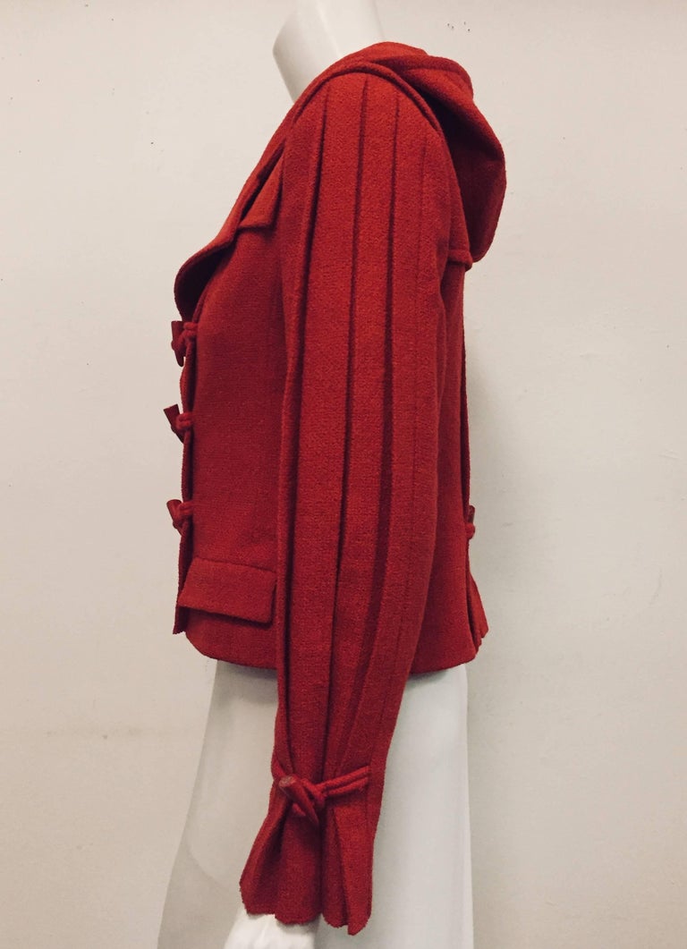 Cupid's Chanel Red Hooded Wool Jacket with Pleats Front, Back and ...