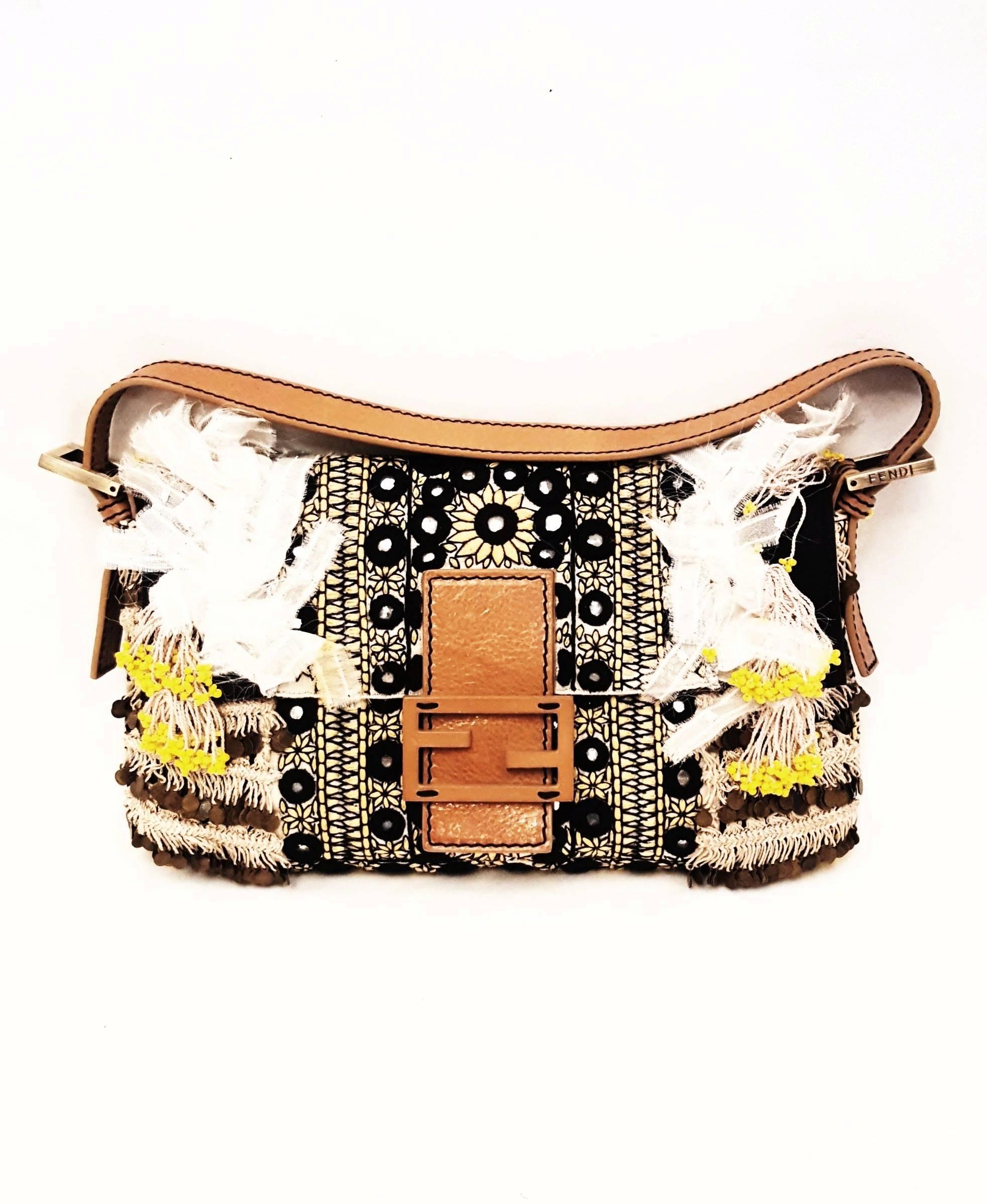 Fendi Multi Tan Canvas w Multi Texture and Color w/ Tan Leather ...