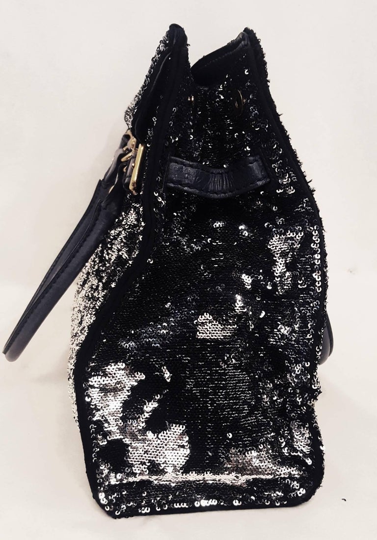 Miu Miu Black Paillettes Sequin Shopping Tote Argento with Blue Handles ...