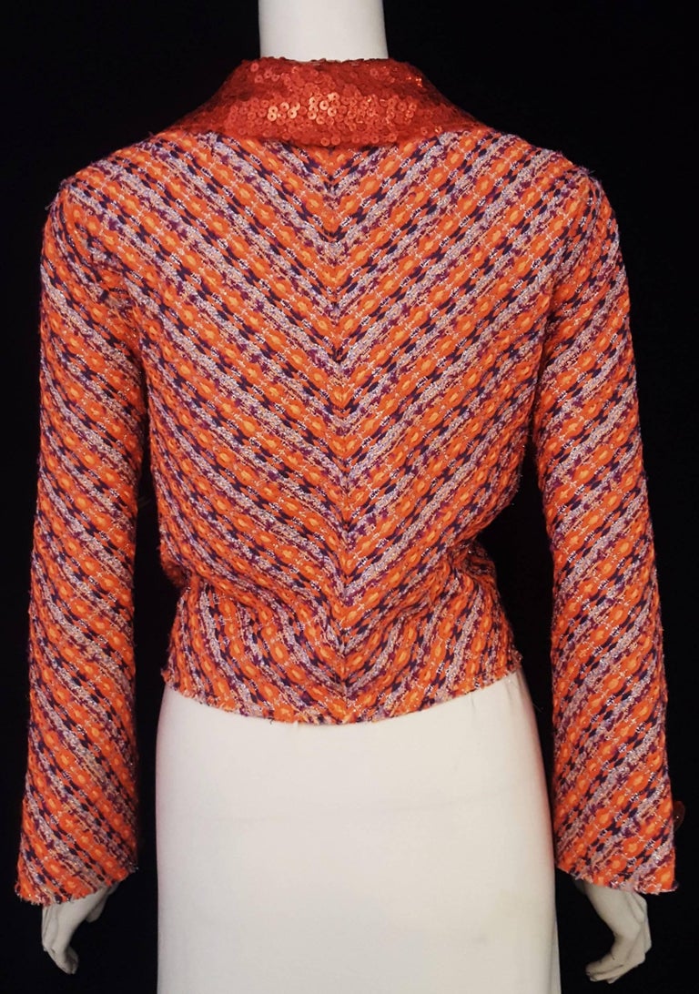 Marc Jacobs Orange Multi Tweed Jacket Sequined and Beaded Embellished ...