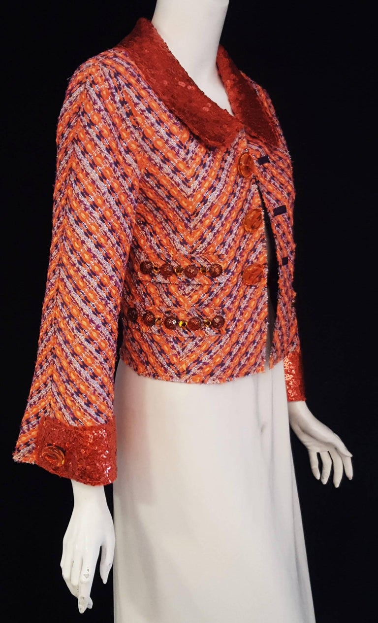 Marc Jacobs Orange Multi Tweed Jacket Sequined and Beaded Embellished ...