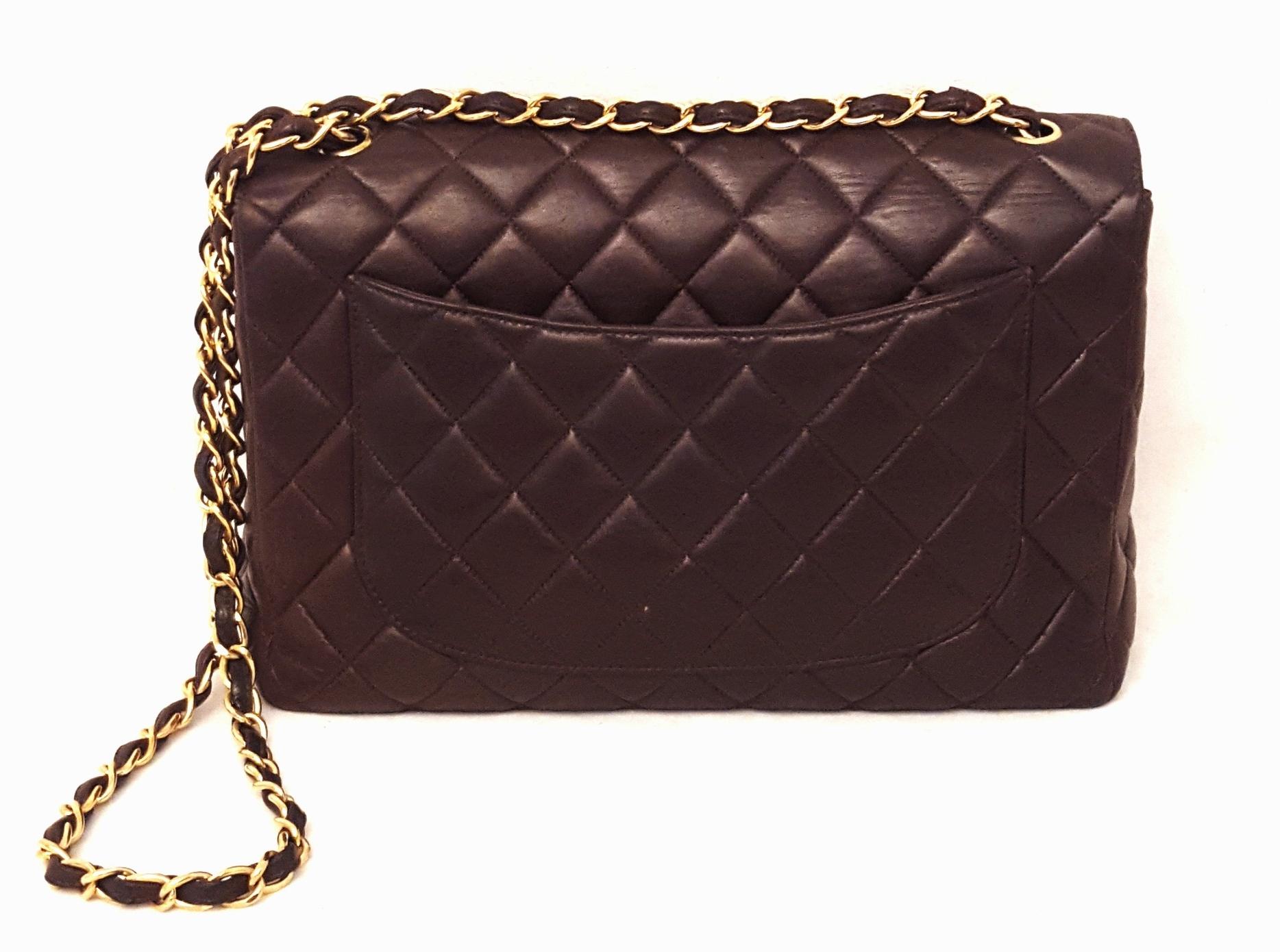 Chanel Chocolate Brown Classic Jumbo Single Flap Bag For Sale at ...