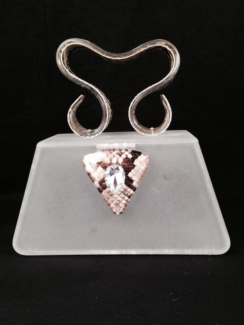 Juliet Massey Frosted AcrylicTrapezoid Handbag With Snakeskin For Sale ...