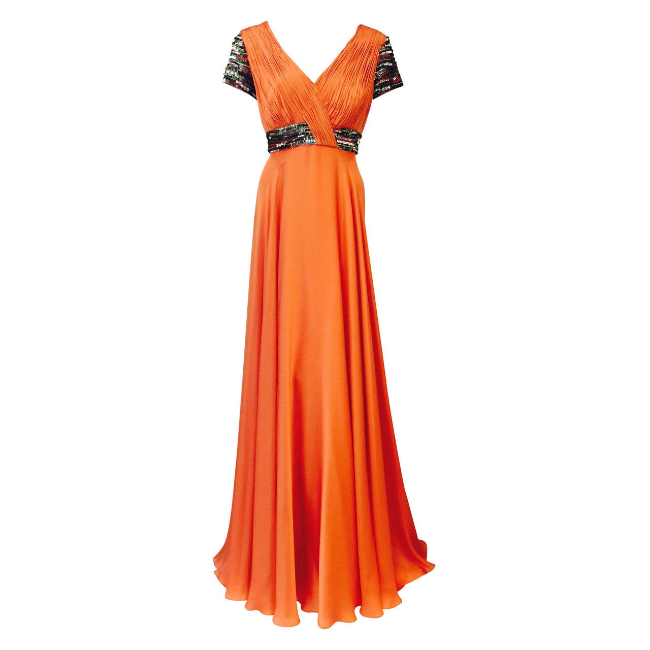 New Farah Angsana Sunset Orange Silk Gown For Sale at 1stDibs | farah ...