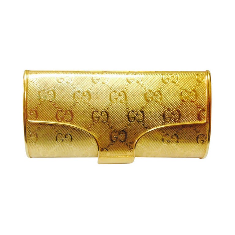 Vintage Gucci Monogram Metal Evening Clutch For Sale at 1stDibs