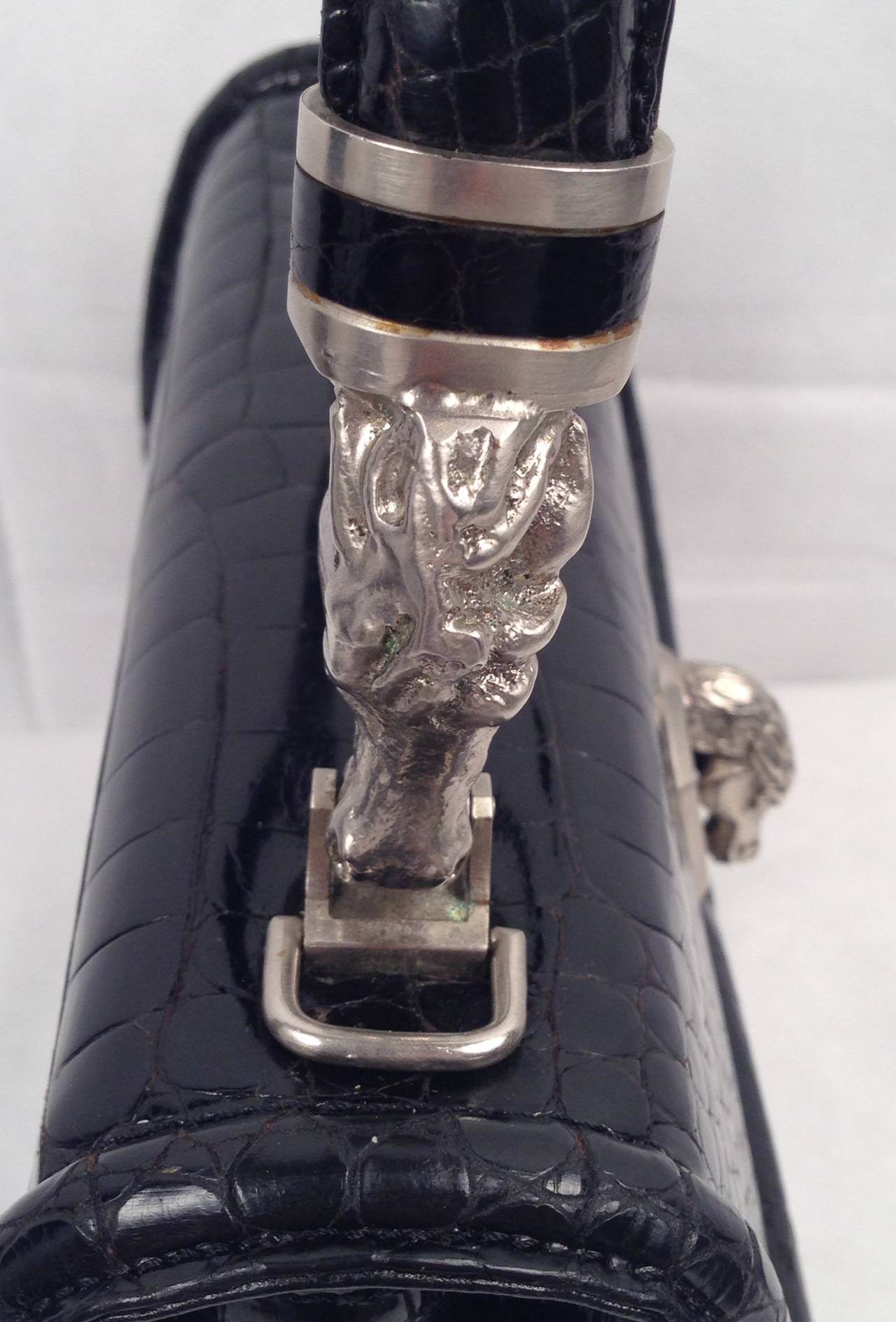 Vintage SISO Black Crocodile Structured Handbag With Horse Head ...