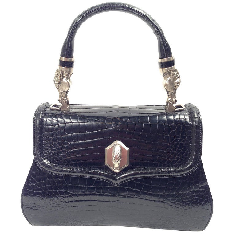 Vintage SISO Black Crocodile Structured Handbag With Horse Head ...