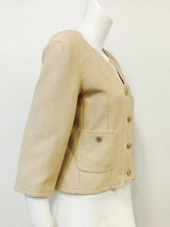 Chanel Gold Flecked Cropped Jacket With Gold Tone Logo Buttons For Sale ...