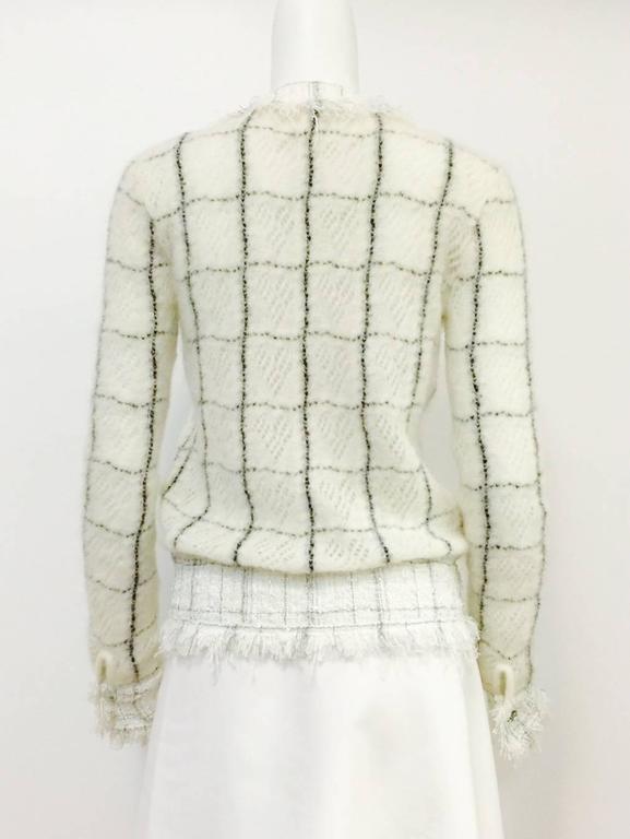 Chanel Mohair Blend Window Pane Check Cardigan With Fringed Tweed Trim ...