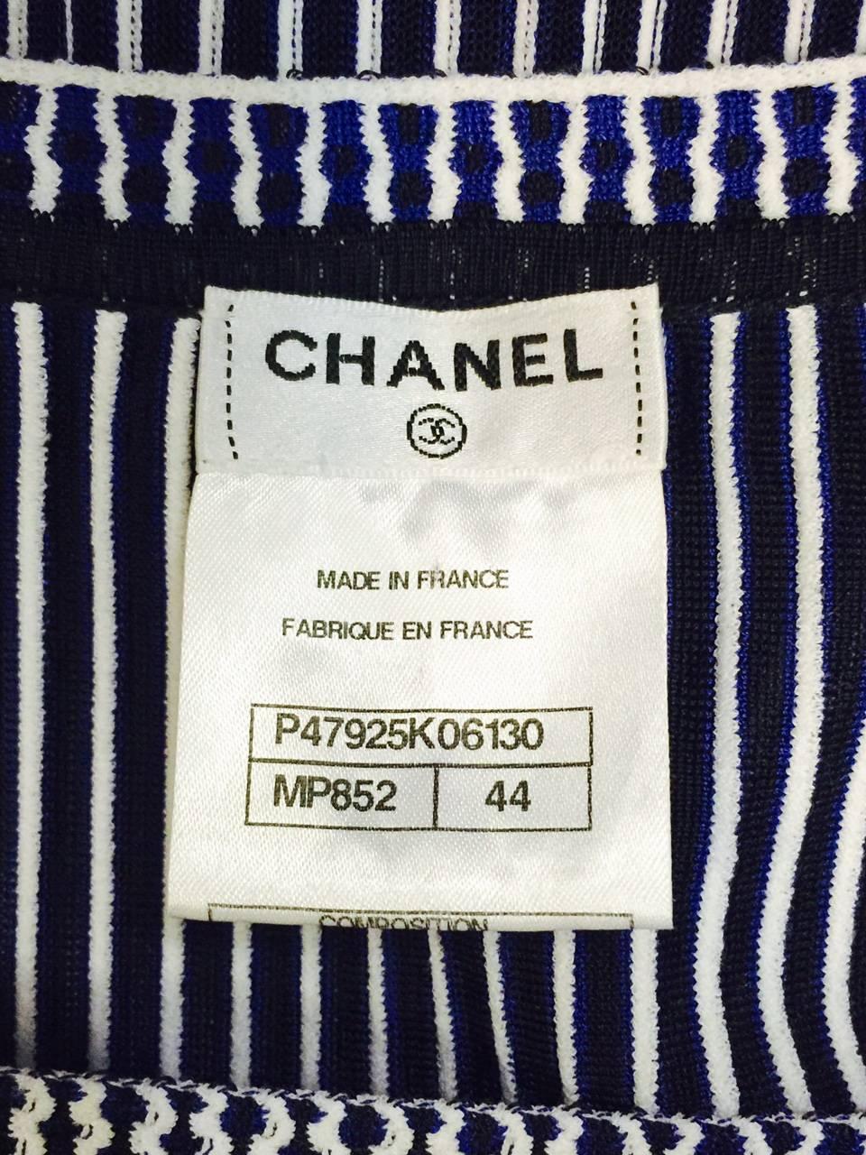 Chanel Navy and White Cap Sleeve Knit Day Dress at 1stdibs