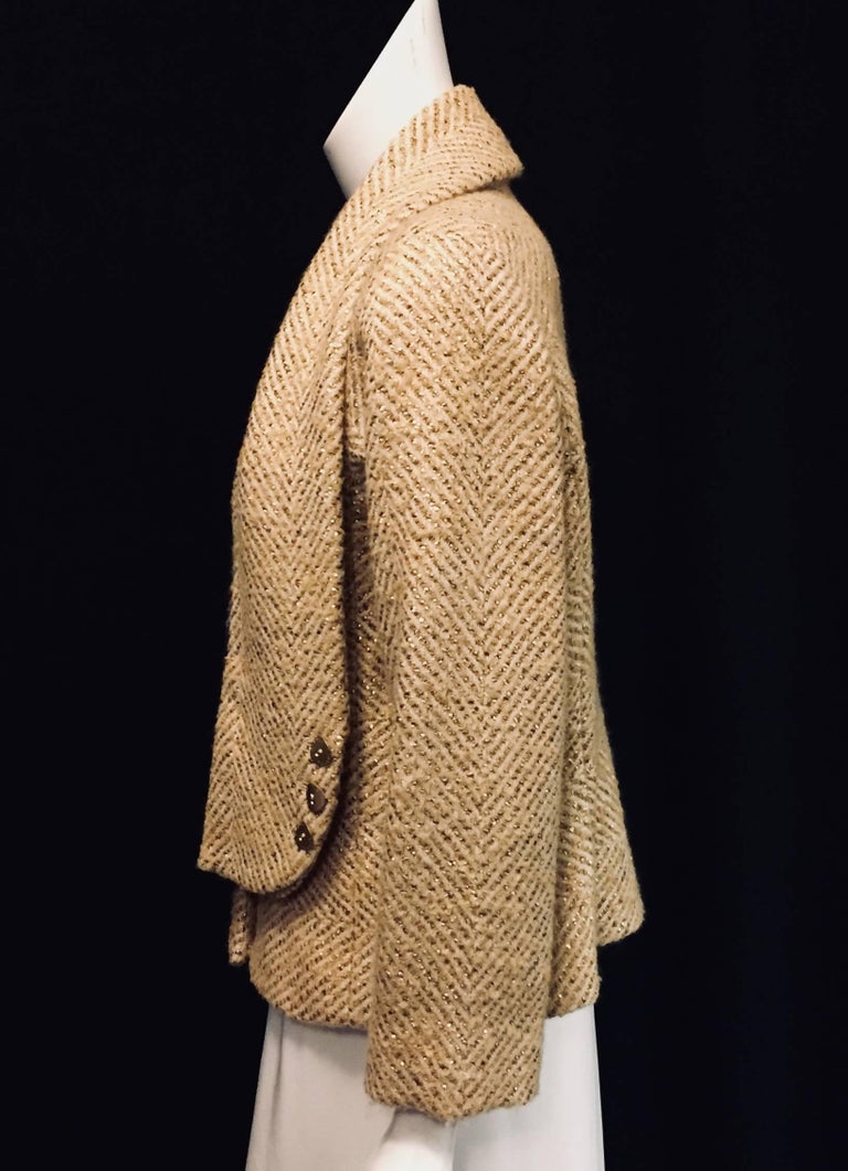Cherished Chanel Wool and Silk Jacket Cream Fabric w/woven Gold Ribbons ...