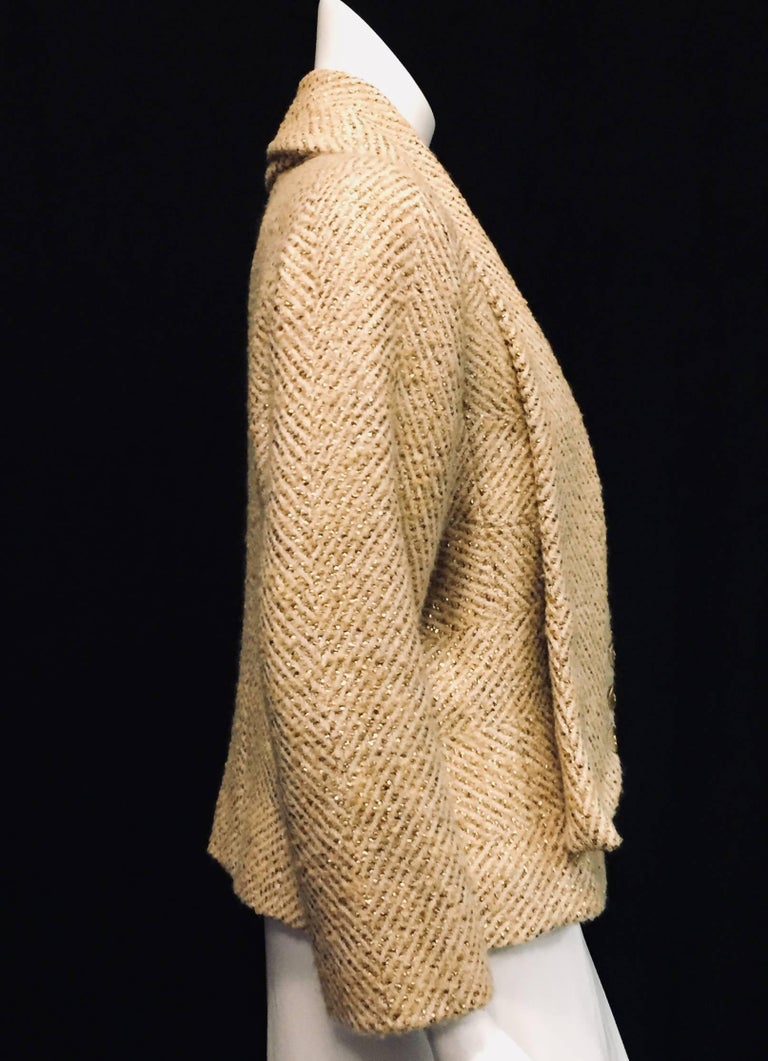 Cherished Chanel Wool and Silk Jacket Cream Fabric w/woven Gold Ribbons ...