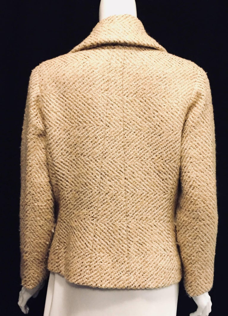 Cherished Chanel Wool and Silk Jacket Cream Fabric w/woven Gold Ribbons ...