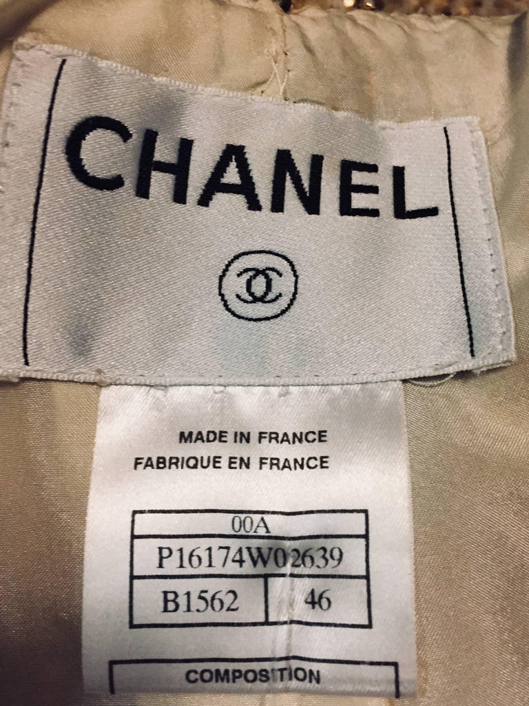 Cherished Chanel Wool and Silk Jacket Cream Fabric w/woven Gold Ribbons ...