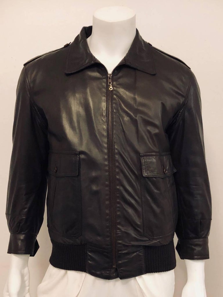 Men's Bodacious Bijan Brown Bomber Jacket in Leather w Mink Lining, Sz ...