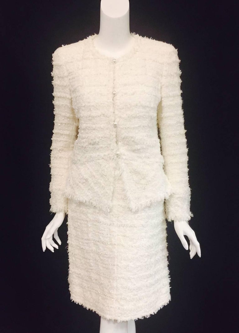 Cherished Chanel Fantasy Tweed Boucle Winter White Suit at 1stDibs ...