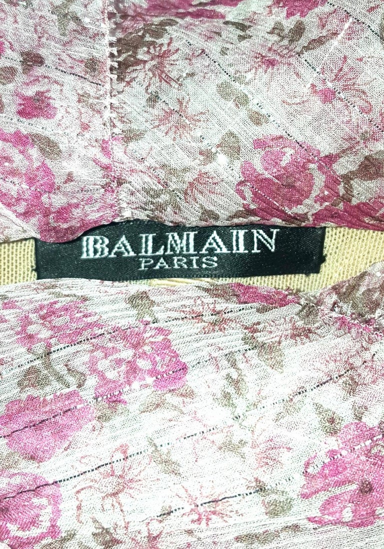 Balmain Strapless Lavender and Pink Sheer Silk Ruched Bodice W/ Ruffles ...