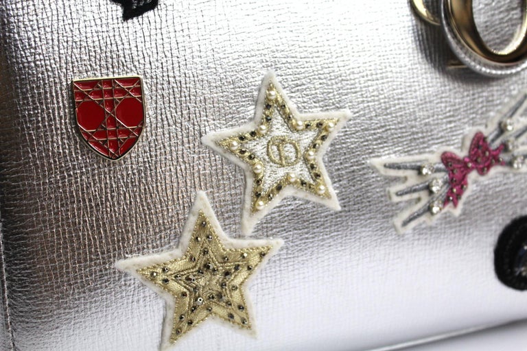Christian Dior Lady Dior Handbag Patch Embellished Leather Medium at ...