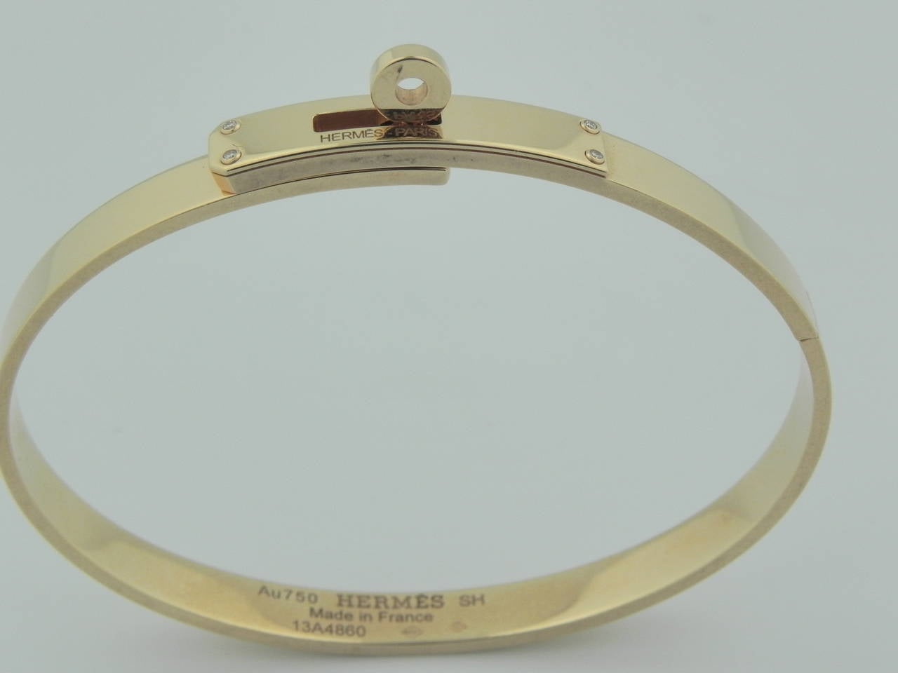 Hermes Diamond Gold Kelly Bracelet with Box at 1stDibs