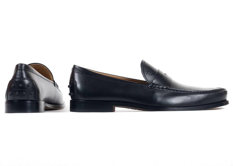 Tods Mens Classic Black Leather Penny Loafers For Sale At 1stdibs