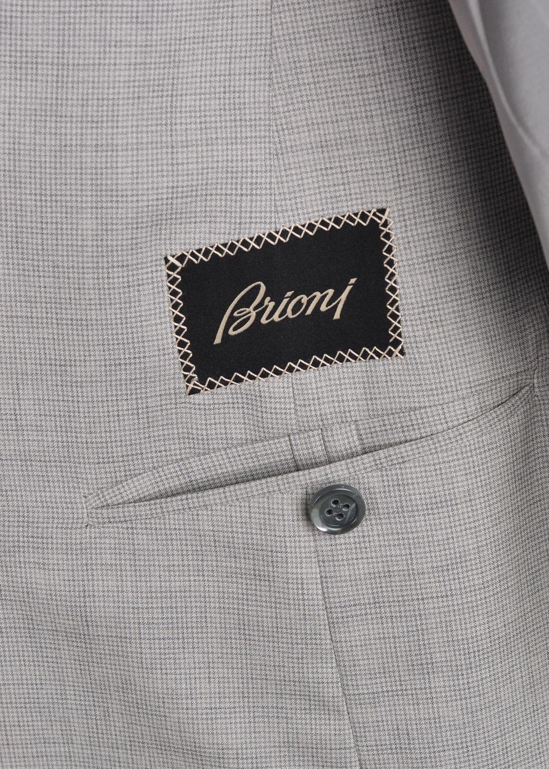 Brioni Mens Two Button Grey Silk Striped Estense Suit For Sale at 1stDibs