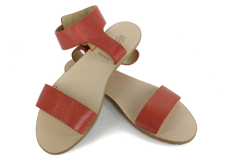 Brunello Cucinelli Women Bright Orange Leather Flat Sandal For Sale at ...