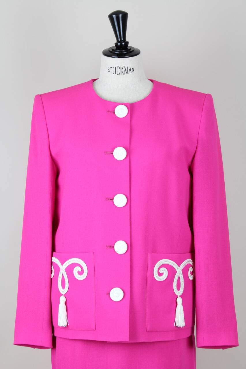 Yves Saint Laurent YSL Pink Passementerie Tassel Jacket And Skirt Suit ...