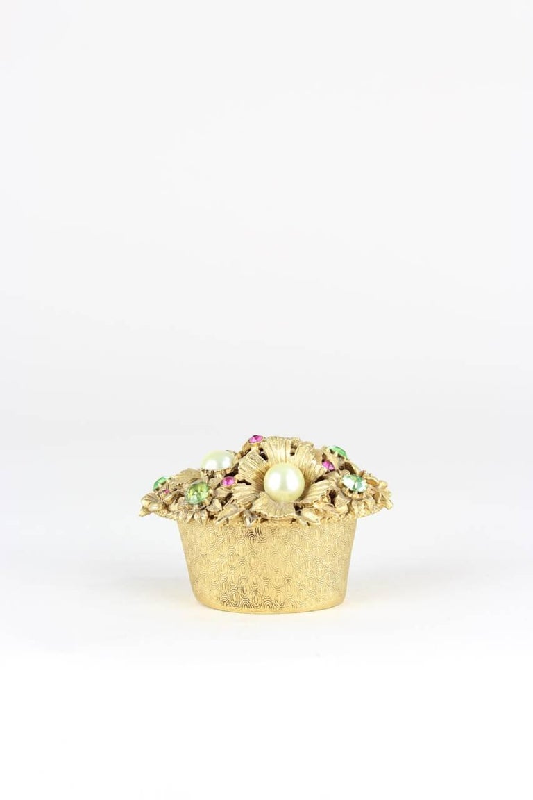 Florenza 1970s Small Heavy Jeweled Floral Motif Gold-Plated Jewelry ...