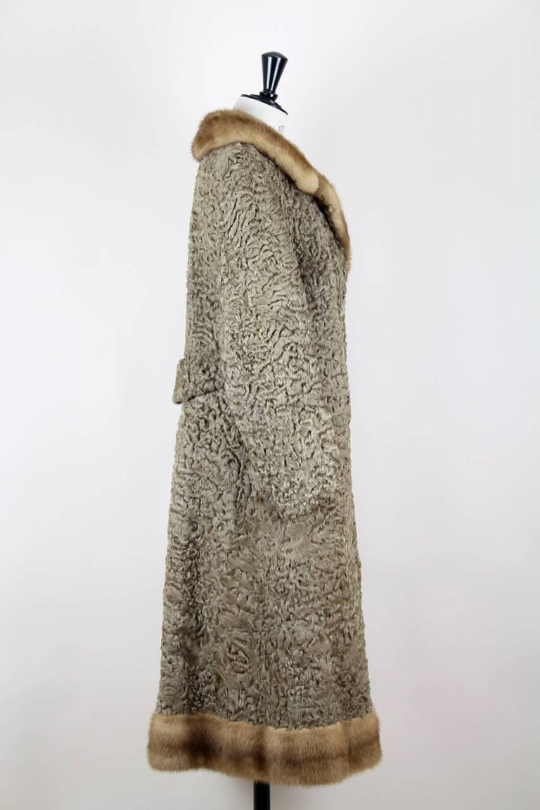 1960s Taupe Persian Lamb Astrakhan Fur Coat With Brown Mink Fur Collar ...