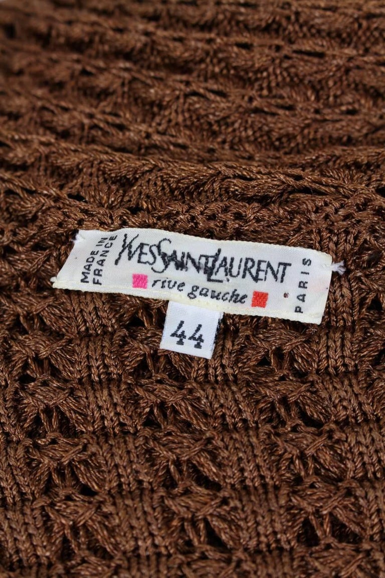 Yves Saint Laurent YSL Brown Openwork Knit Pullover Sweater Top, 1980s ...
