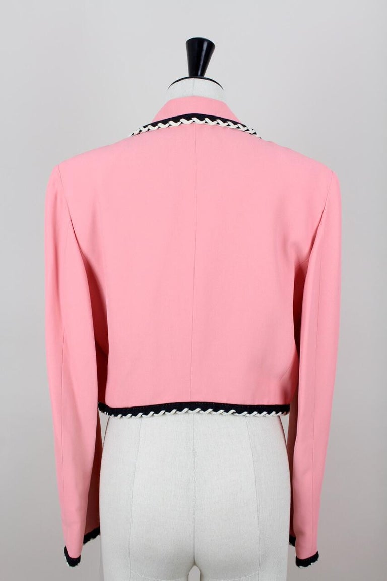 1990s Moschino Cheap and Chic Flamingo Pink Trimmed Open Front Cropped ...