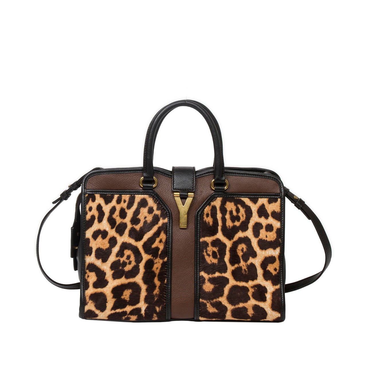 Yves Saint - Laurent Cabas Chyc PM Black/Brown Leopard at 1stDibs