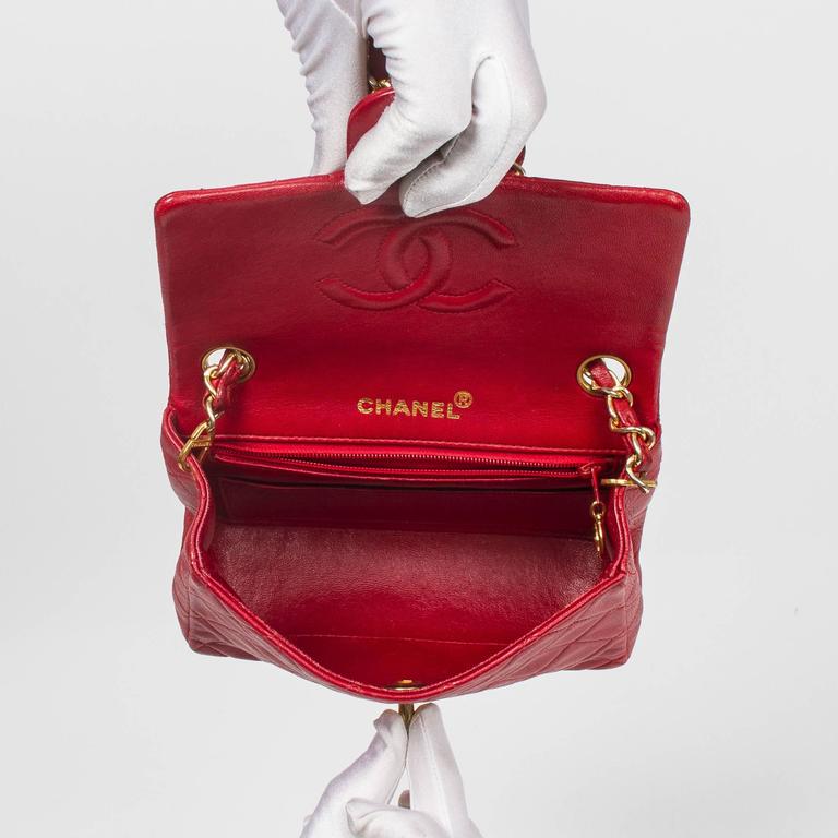 Chanel Classic Mini Flap Bag Red Quilted Leather at 1stDibs