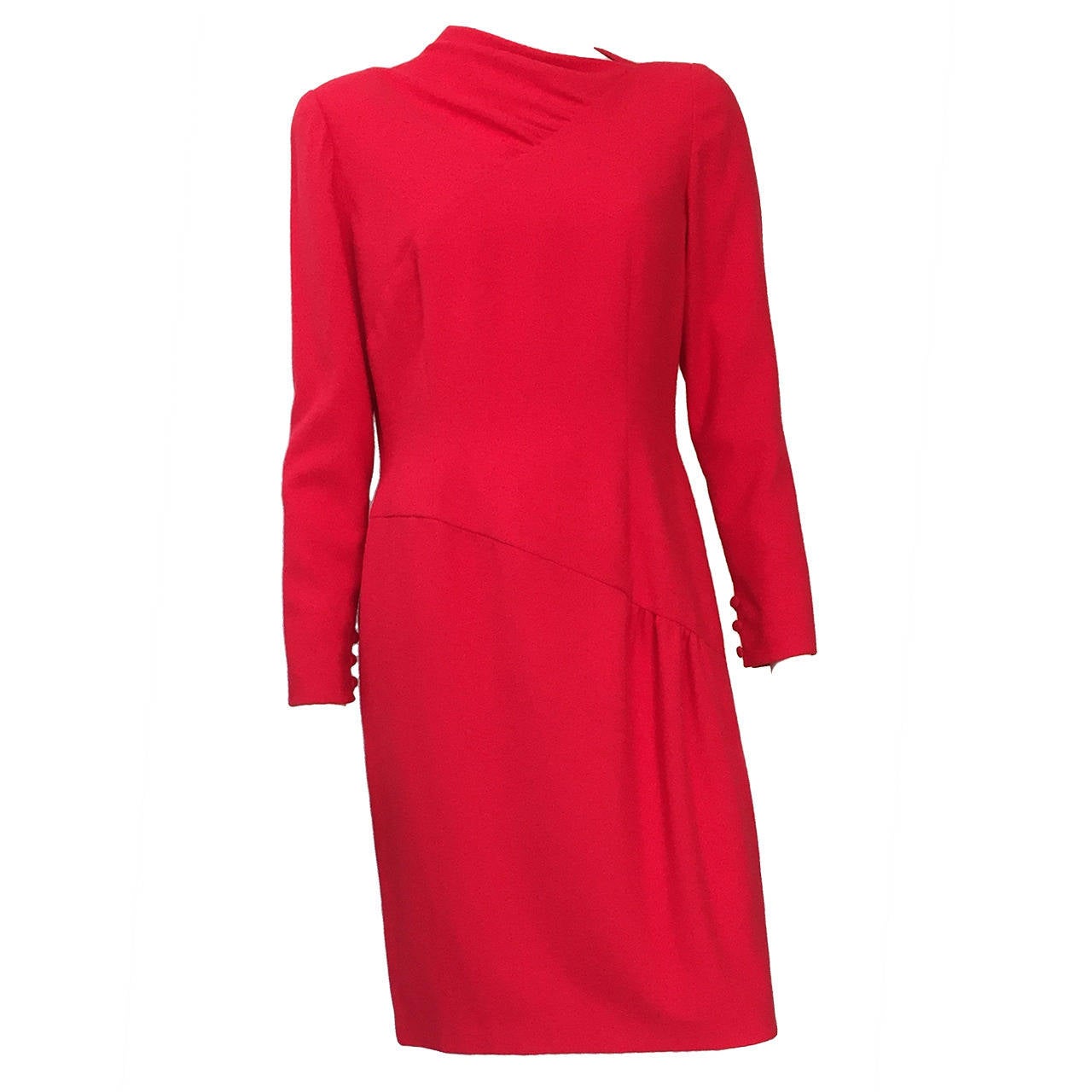 Bill Blass 70s Red Wool Dress Size 12. For Sale at 1stdibs