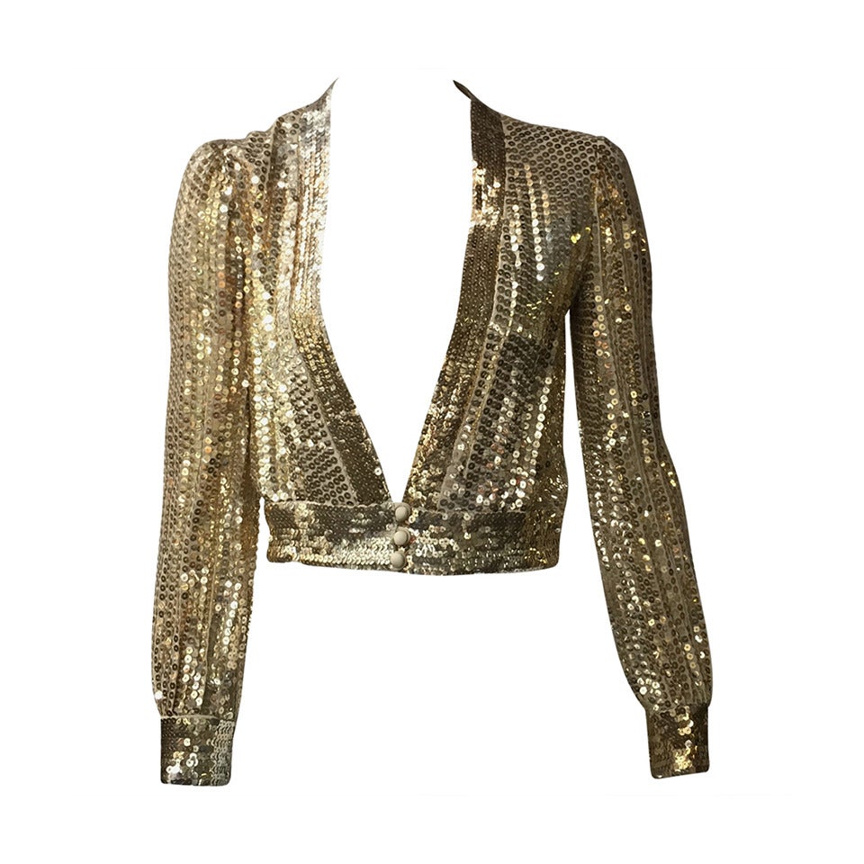 Scott Barrie 70s gold sequin cropped jacket size 4. at 1stdibs