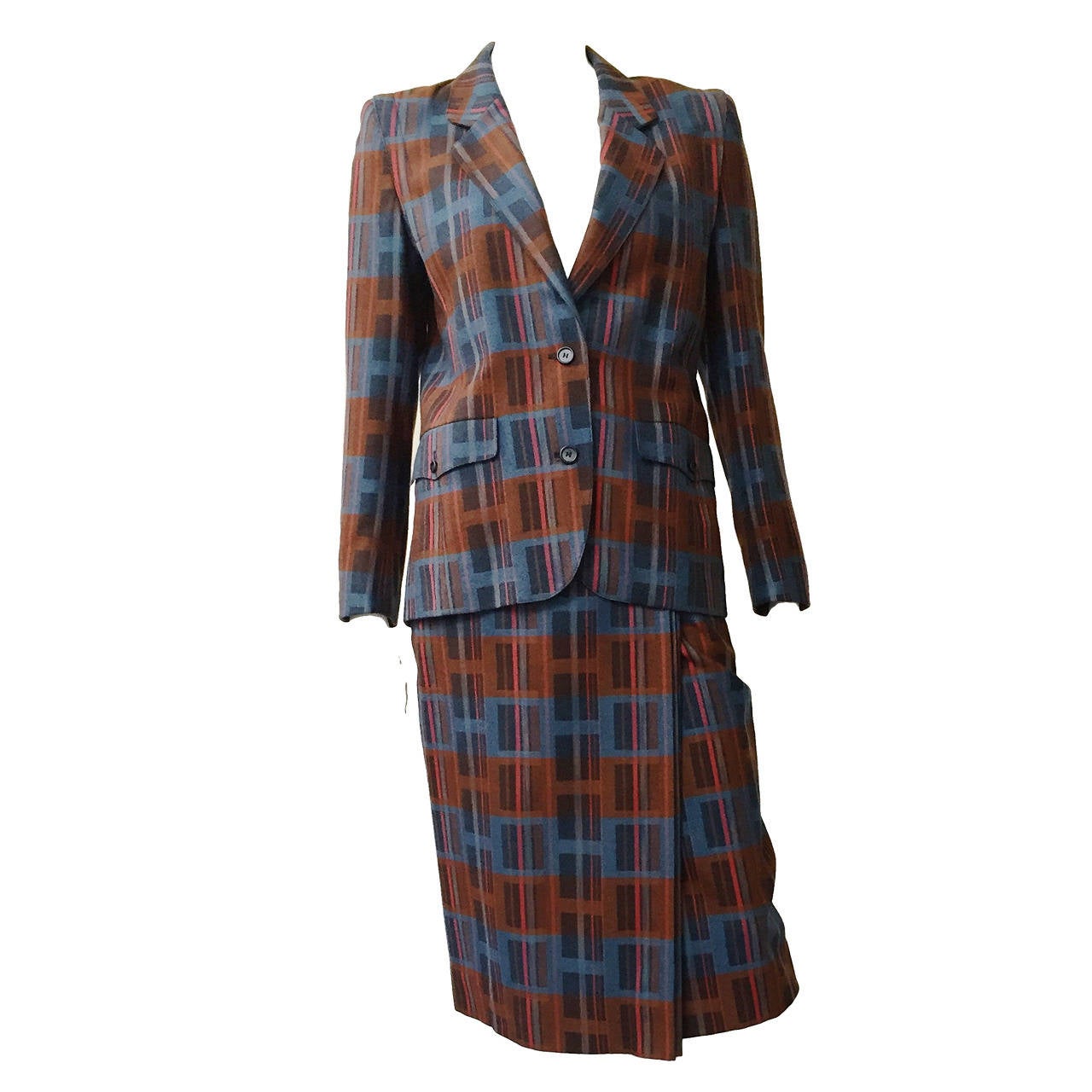 Ted Lapidus 70s modern print wool skirt suit size 6. For Sale at ...