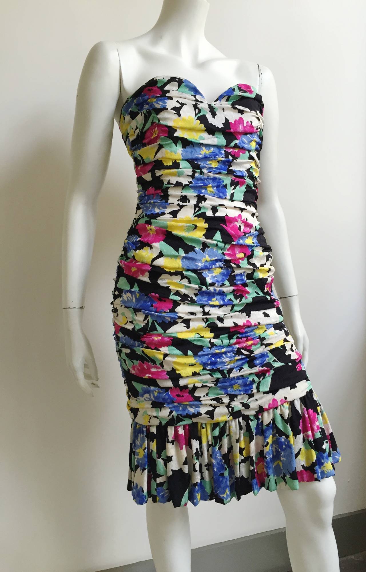 Dior Marc Bohan Silk Strapless Cocktail Dress Size 4, 1980s For Sale at ...