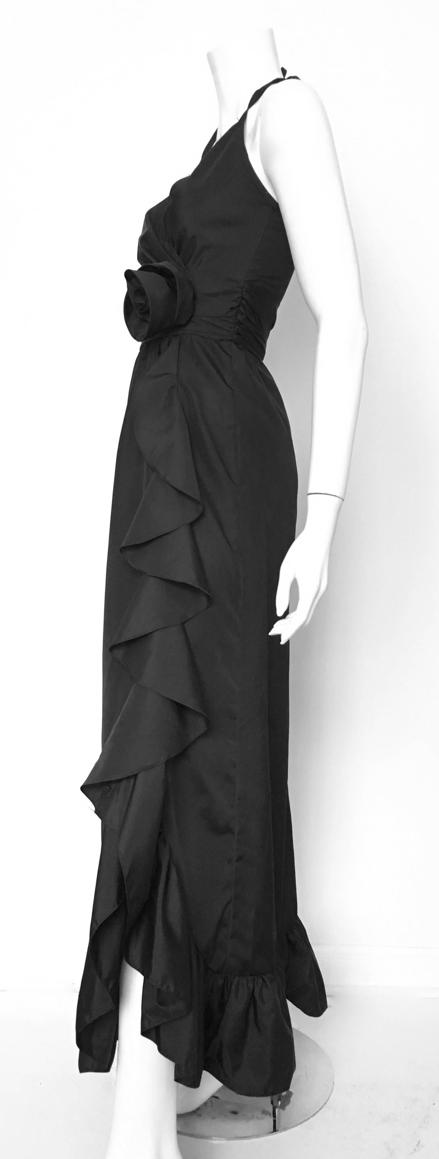 Joy Stevens 1970s Black Ruffled Halter Gown Size 4. For Sale at 1stDibs