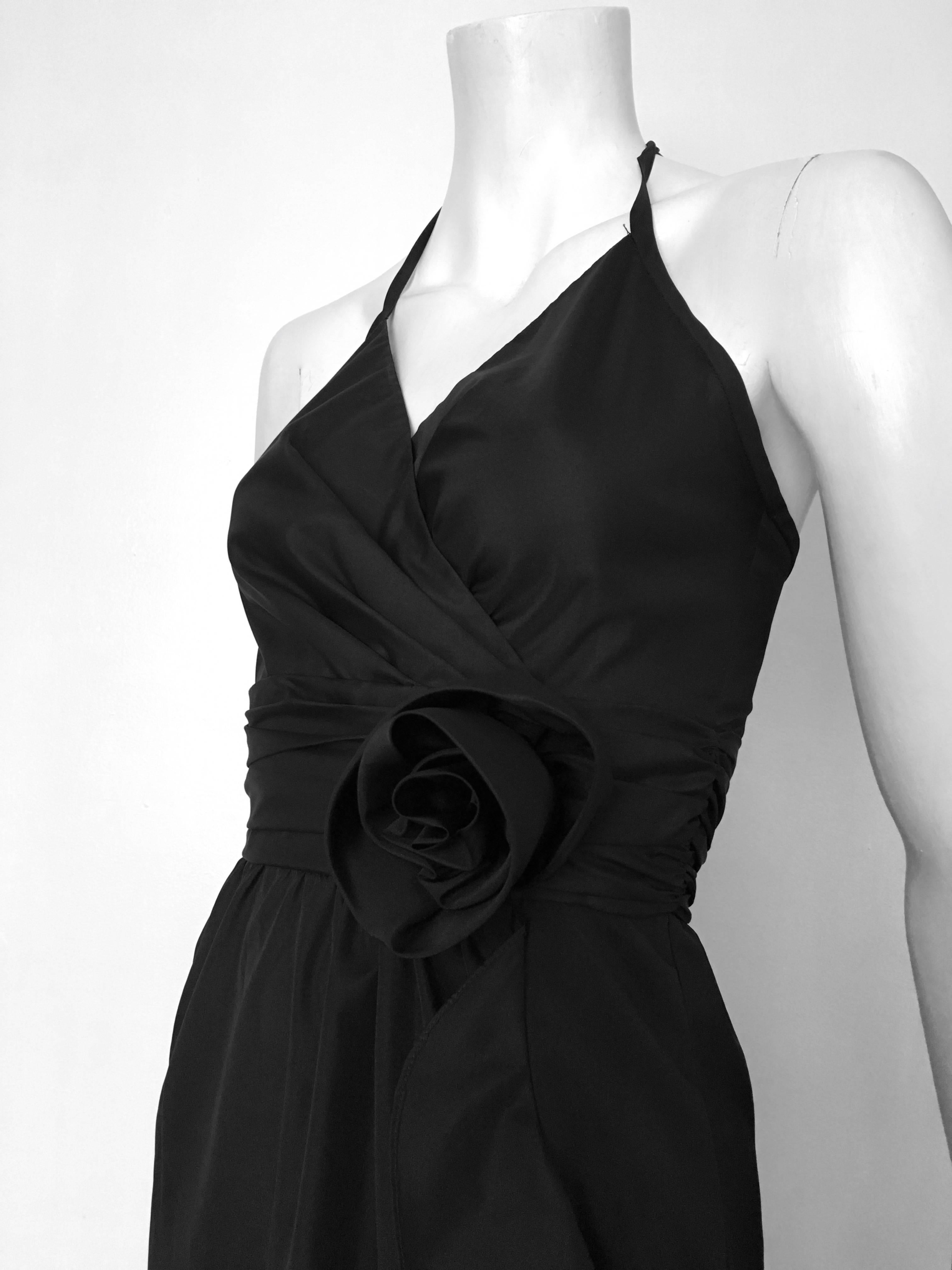 Joy Stevens 1970s Black Ruffled Halter Gown Size 4. For Sale at 1stDibs