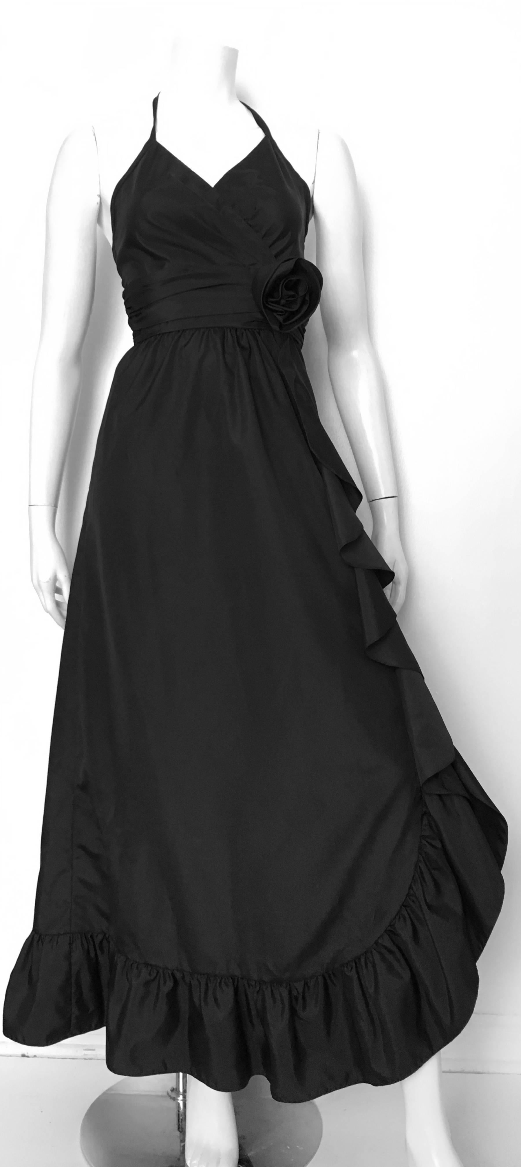 Joy Stevens 1970s Black Ruffled Halter Gown Size 4. For Sale at 1stDibs