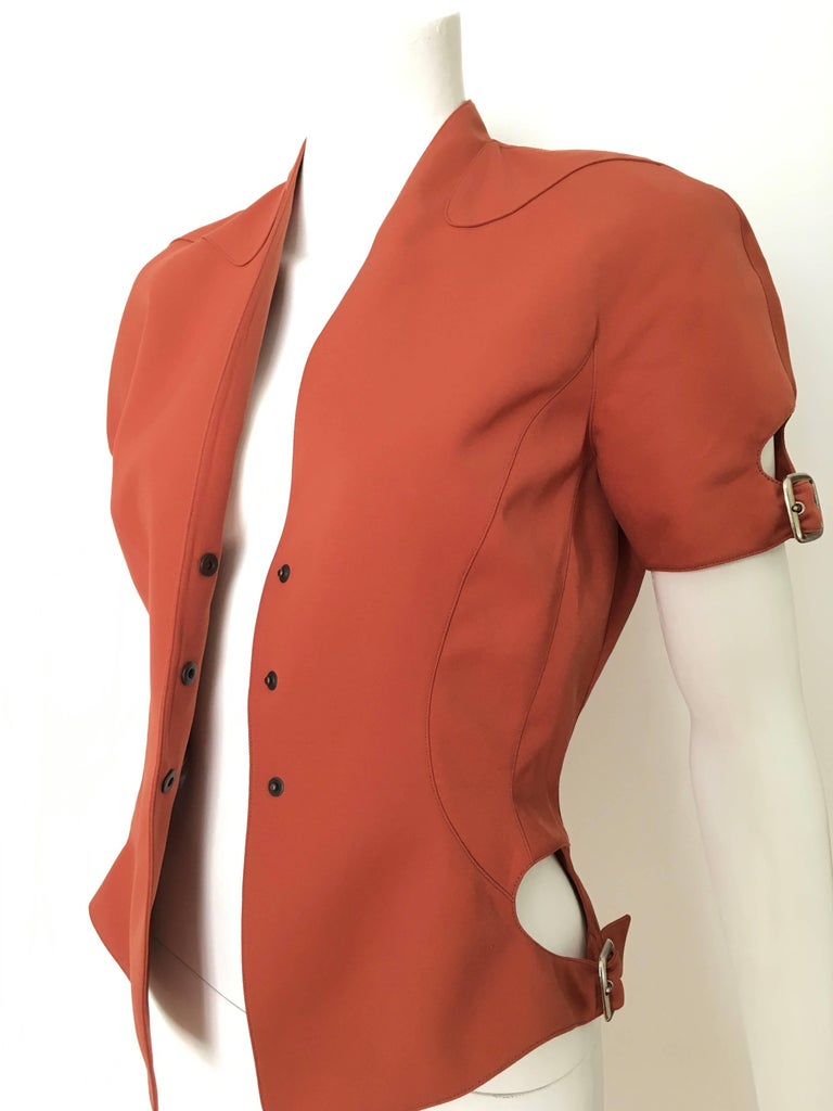 Thierry Mugler Rust Short Sleeve Jacket Size 4. For Sale at 1stDibs