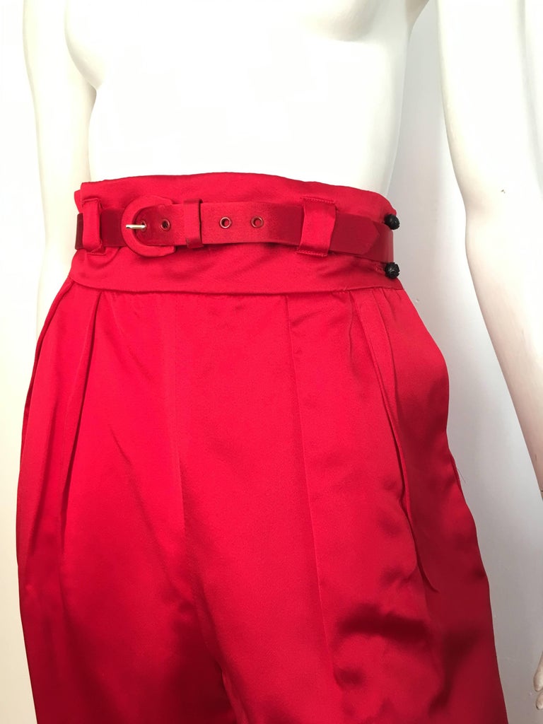Bill Blass Red Satin Pleated Evening Pants with Pockets Size 4. For ...
