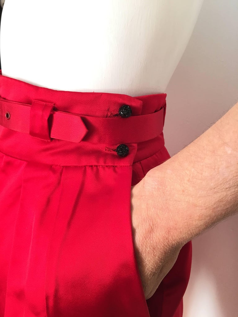 Bill Blass Red Satin Pleated Evening Pants with Pockets Size 4. For ...