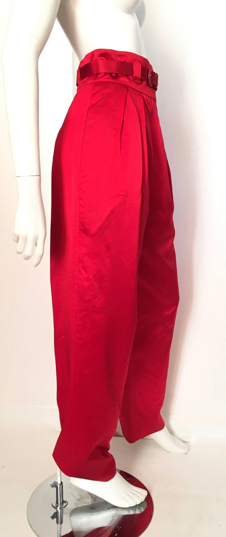 Bill Blass Red Satin Pleated Evening Pants with Pockets Size 4. For ...