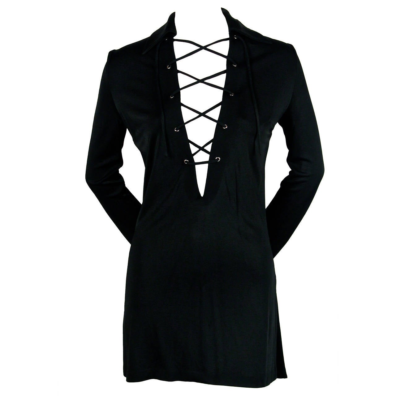 1996 TOM FORD for GUCCI black lace up mini dress at 1stDibs