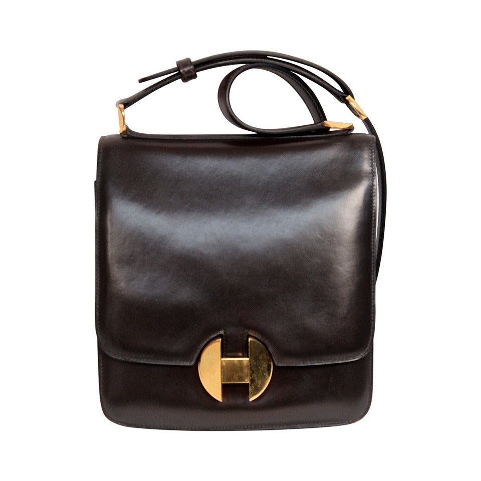 1972 Hermes brown leather bag with gilt hardware at 1stDibs