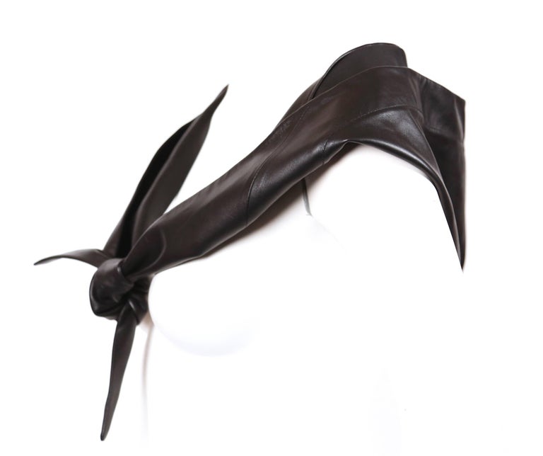 CELINE by PHOEBE PHILO black leather hooded runway scarf - new at ...